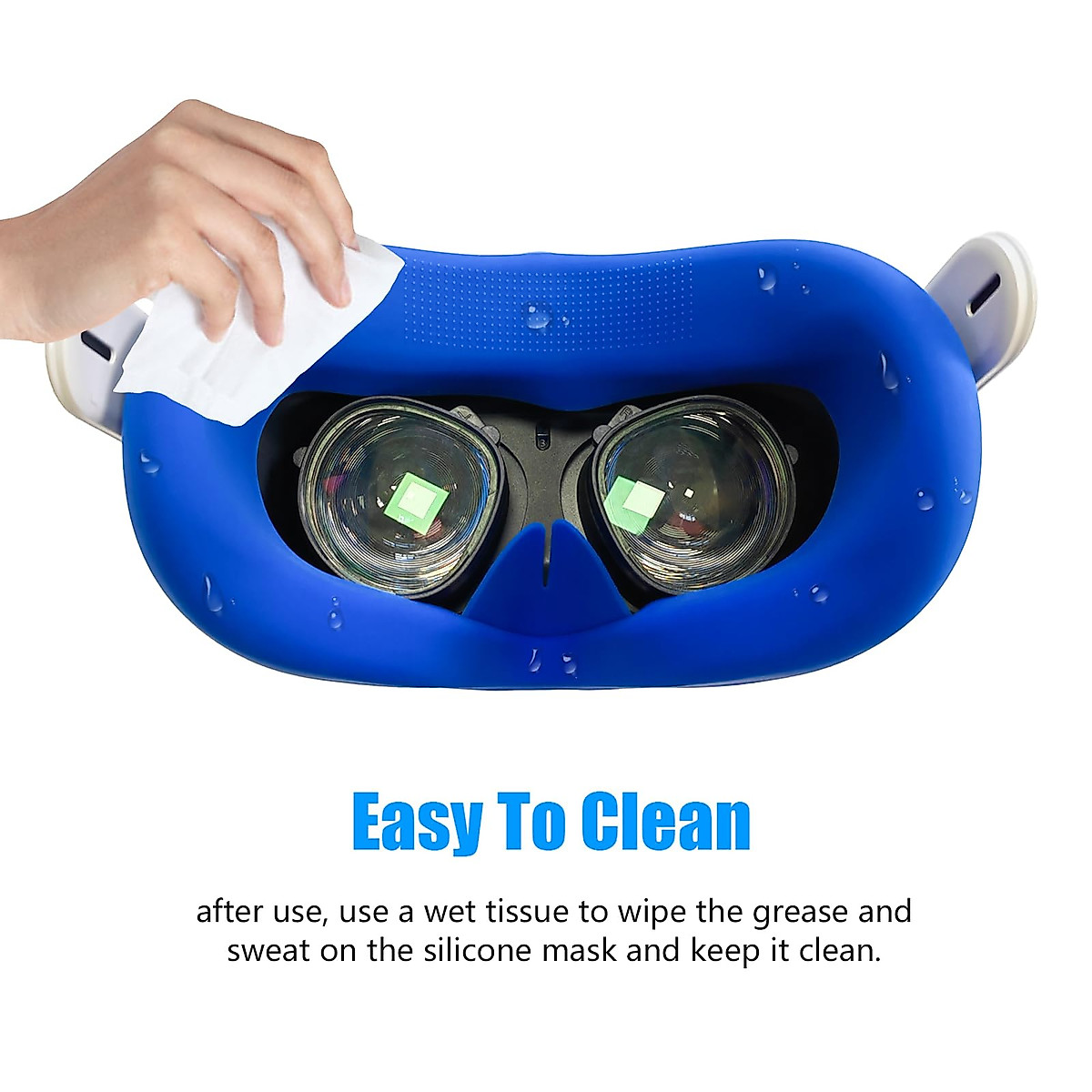 LEABBY 2Pcs VR Silicone Face Cover for Oculus Quest 2,Light-Thin VR Face Pads,Waterproof Anti-Dirty Replacement Facial Cushion VR Pads Accessories (2Pcs/Red+Blue)