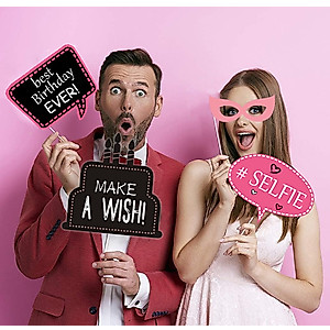 31pcs Hot Pink Girls Birthday Photo Booth Props Happy Birthday Party Favors Supplies Bday Party Decoration Set for Bachelorette Party Decoration Pink Girls Birthday Bridal Shower Pink Party Supplies