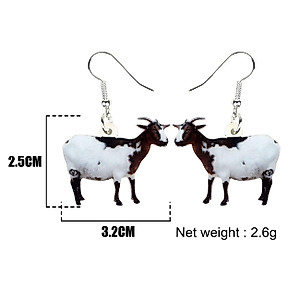 DUOWEI Acrylic Lovely Goat Earrings Novelty Drop Dangle Jewelry for Women Lovers Unique Gifts and Souvenir (White and Brown)