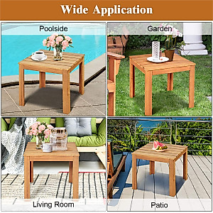 Giantex Outdoor Side Table Set of 2, Acacia Wood Adirondack End Tables W/Oil Finished, 220lbs Weight Capacity, Square for Patio, Backyard, Garden, Poolside & Balcony (2, Natural)