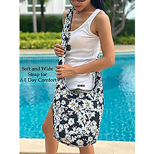 FULLY LINED Daisy Print Crossbody Bag with Front Phone Pocket - Floral Boho Shoulder Purse - Medium