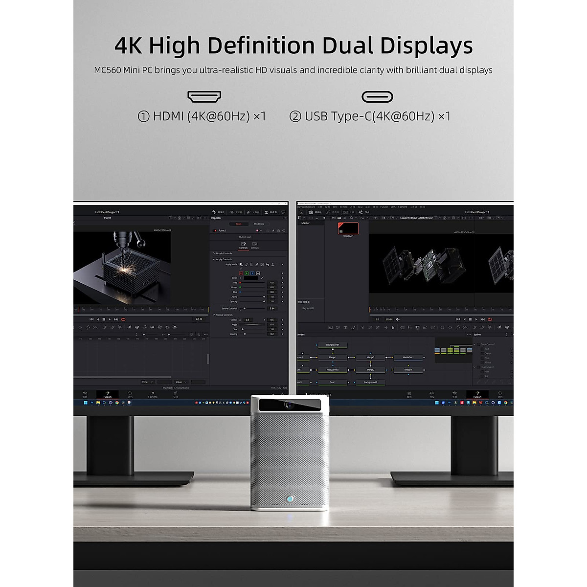 MINISFORUM MC560 Mini PC Windows 11 Pro AMD Ryzen 5 5625U 16GB RAM 512GB SSD Mini Desktop Computer with 2.5K@30Hz Camera, Dual High-Fidelity Speakers, 1xHDMI / 1X USB C / 2X USB3.2 Port