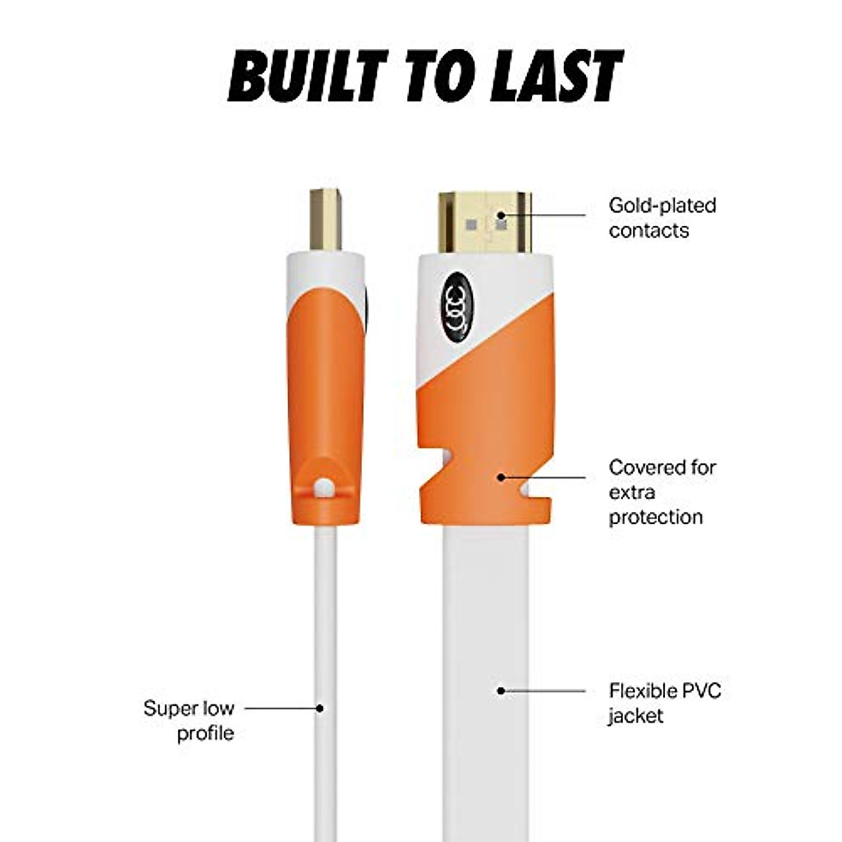 Flat HDMI Cable 20 ft - High Speed HDMI Cord - Supports, 4K Video at 60 Hz, 3D, 2160p - HDMI Latest Standard - CL3 Rated - 20 Feet