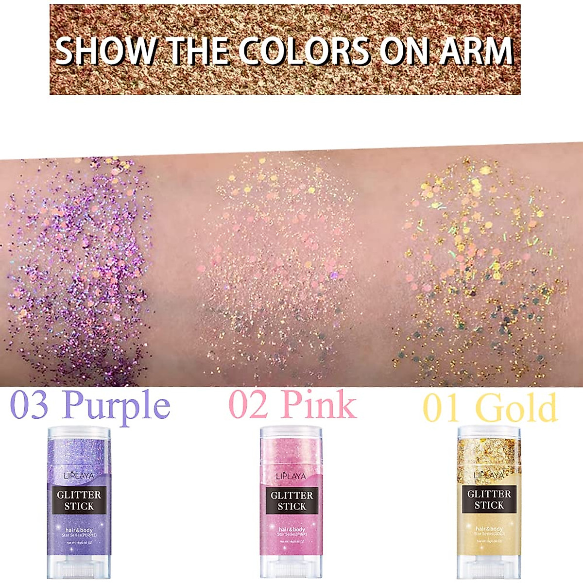 Yeweian Gold Face Body Glitter Stick, Lip Eye Nails Hair Body Glitter Gel,Singer Concerts Face Body Sequins Glitter Makeup, Mardi Gras Glitter Accessories,Chunky Holographic Face Glitter Gel for Women