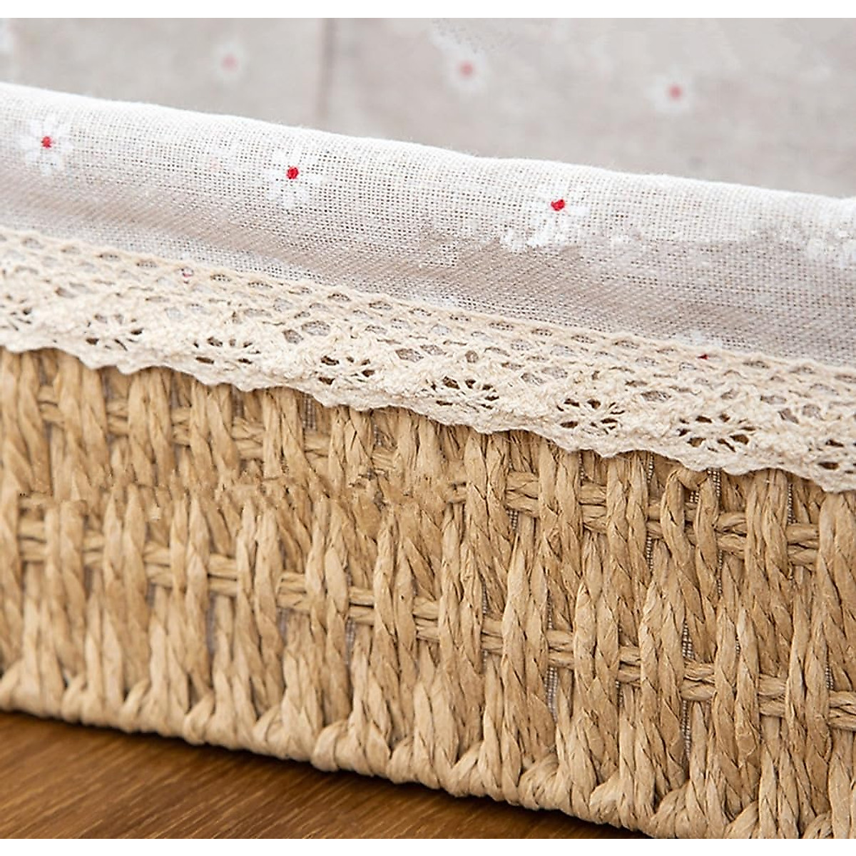 QRZLP 3 PCS Woven Storage Basket, Imitation Rattan Woven Desktop Storage Basket Household Miscellaneous Storage Basket Rectangular Handmade Baskets for Offices, Study Rooms, Bedrooms, Balconies.