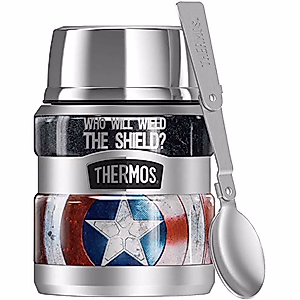 THERMOS Marvel - The Falcon And The Winter Soldier, Captain America Shield, Wield The Shield STAINLESS KING Stainless Steel Food Jar with Folding Spoon, Vacuum insulated & Double Wall, 16oz
