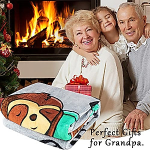 Moyel Grandpa Gifts Funny Sloth Blanket Fluffy Fuzzy Warm Soft Throw Blanket for Grandpa Christmas Fathers Day Birthday Gifts for Grandpa, 59”x51”