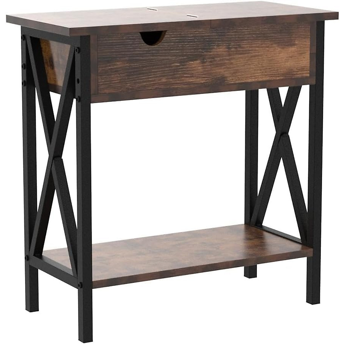 TooCust End Tables Living Room with Charging Station, Flip Top Side Table with USB Ports and Outlets, Couch End Tables, Narrow End Tables with 5.5" Deep Flip Top Drawer(11.2" D x 24" W x 24" H)
