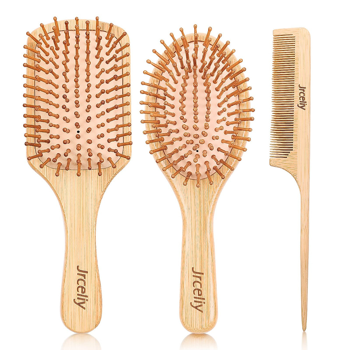 3PCS Bamboo Hair Brush Set,Natural Wooden Brush for Women, madam, Paddle Detangling Brush for Dry/Curly/Thick/Thin/Straight Hair