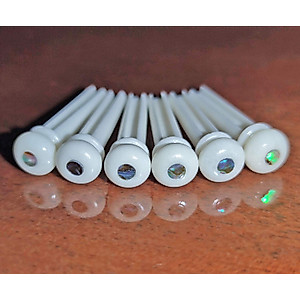 Vencetmat Acoustic Guitar Bridge Pins, Pure Bone, Slotted, Ivory Color, Inlaid Abalone Dot