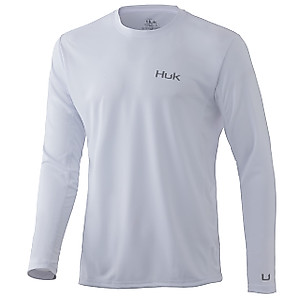 HUK mens Icon X Long Sleeve Shirt|fishing With Sun Protection Shirt, White, Large US