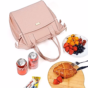 NISHEL Lunch Box for Women with Adjustable Shoulder Strap, Portable & Reusable Cooler Bag, Lunch Leak-proof Insulated Thermal Compartment, for Office Work Picnic Travel Gym, Pink