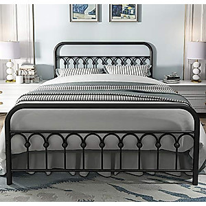 YALAXON Vintage Sturdy Queen Size Metal Bed Frame with Headboard and Footboard Basic Bed Frame No Box Spring Needed (Queen,Black)