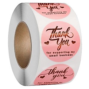 Thank You for Supporting My Small Business Sticker Labels,1.5inch Round Thank You Stickers Roll Pink,Thank You Labels for Greeting Cards,Flower Bouquets,Gift Wraps,Tags,Mailers Bag