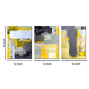 ARTINME Trendy Framed Modern Yellow and Grey Abstract Giclee Canvas Prints Wall Art Picture Living Room Bedroom Home Decorations (12 x 16 inch, Set Of 3)