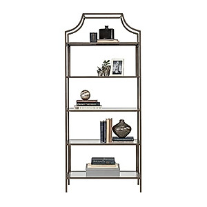 Sauder International Lux 5-Shelf Metal & Glass Display Bookcase, Bronze Finish
