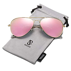 SOJOS Classic Aviator Polarized Sunglasses for Men Women Vintage Retro Style,Gold/Pink
