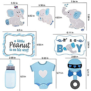 LEBERY 24pcs Blue Elephant Centerpiece Sticks Baby Boy It's A Boy Table Centerpieces Decorations Blue Little Peanut Cutouts for Blue Elephant Theme Boy Baby Shower Birthday Party Supplies