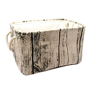 Jacone Stylish Tree Stump Design Wood Grain Rectangular Storage Basket Washable Cotton Fabric Nursery Hamper with Rope Handles, Decorative and Convenient for Kids Rooms (Medium)