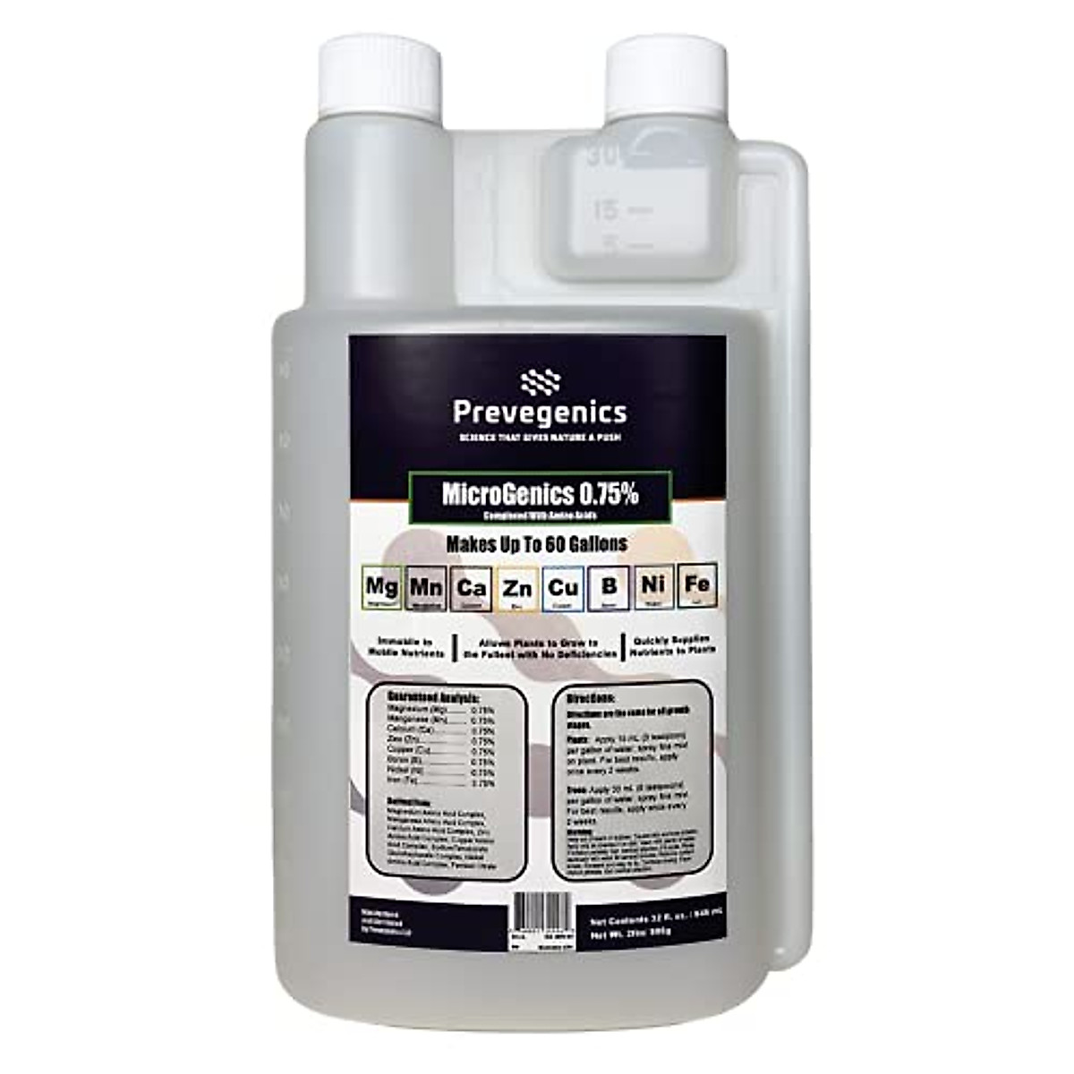 MicroGenics 0.75% | Contains .75% Magnesium.75% Manganese.75% Zinc.75% Copper.75% Boron.75% Nickel and .75% Iron | Liquid Fertilizer | Makes up to 60 Gallons | 32 fl. oz.