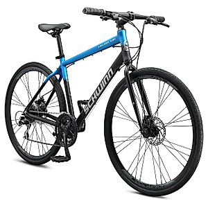 Schwinn Volare 1500 Flat Bar Hybrid Sports Road Bike, Men and Women, 24-Speed, 700c Wheels, 20-Inch Aluminum Frame, Mechanical Disc Brakes, Blue/Black