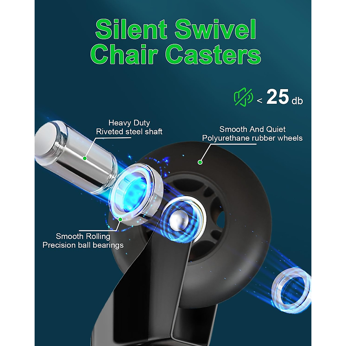 Rollerblade Office Chair Caster Wheels, Noise Free Chair Casters Set of 5 for Carpet, Hardwood Floor and Tile, Universal Fit for Most Chairs NOT Compatible for IKEA (Black)