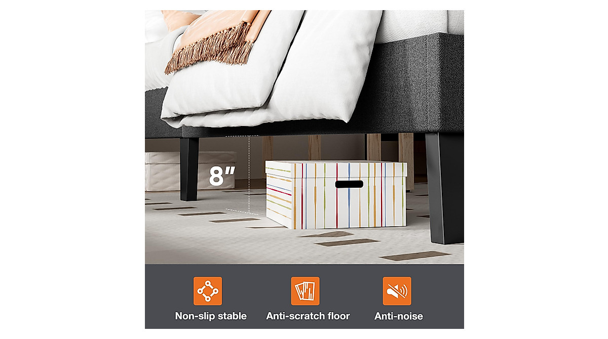 Sweetcrispy Twin Size Wood Bed Frame with Upholstered Headboard