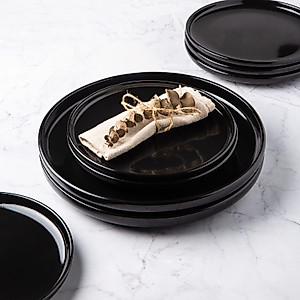 AmorArc Ceramic Plates Set of 6, 8.0 Inch Round Stoneware Salad Plates Use for Dessert, Salad, Appetizer etc,Microwave and Dishwasher Safe, Scratch Resistant Small Deep Dinner Plates-BLACK