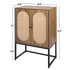 ZeHuoGe Natural Rattan Sideboard Buffet Storage Accent Cabinet with 2 Magnetic Door, Sideboard Buffet Cupboard Accent Cabinet, Built-in Adjustable Shelf Iron Bracket US Delivery (Walnut)