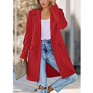 PRETTYGARDEN 2024 Fall Long Blazer Jackets for Women Long Sleeve Lapel Pockets Loose Fit Business Casual Blazers Outfits (Red,Small)