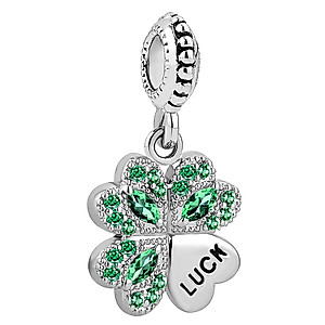 LSxAB Love Heart Lucky Clover Charm Compatible with Pandora Charm Bracelet Necklaces Pendants Silver Two tone Green Lucky Charm Bead Women Family Sister Wife