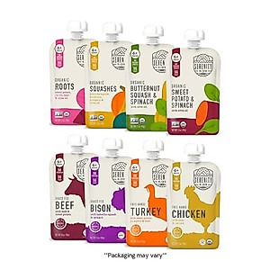 Serenity Kids 6+ Months Baby Food Pouches Puree Made With Ethically Sourced Meats & Organic Veggies | No Sugary Fruits or Added Sugar | Allergen Free | 3.5 Ounce BPA-Free Pouch | Variety Pack | 8 Count
