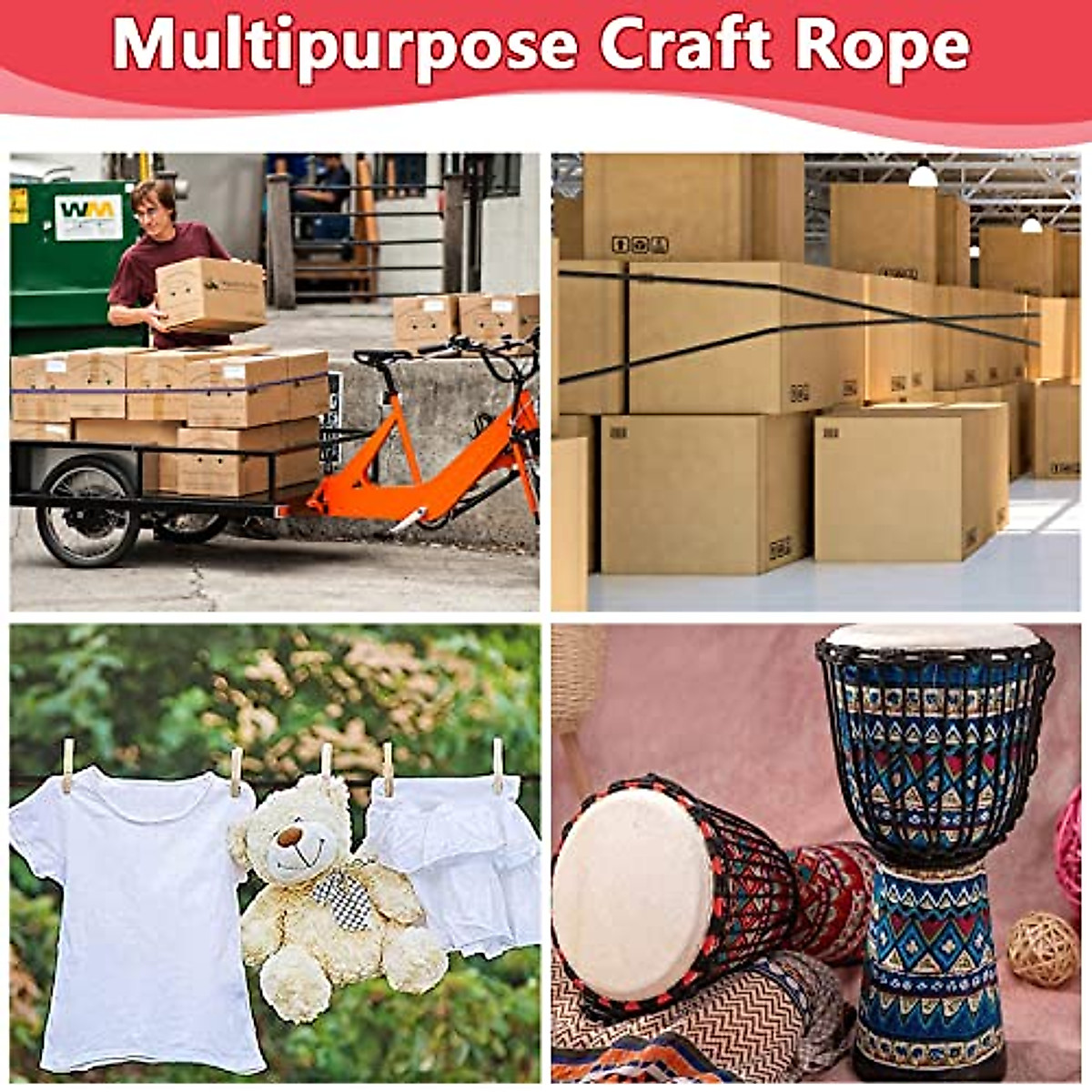 Soft Cotton Rope, 32 feet / 10m Rope, 8mm Thick, Soft Rope, Soft Tying Rope Multi-Purpose Washable Strong Multifunctional Rope Long Strap - (3Black)