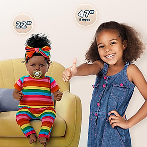 JIZHI Reborn Baby Dolls Black with Lifelike Soft Body African American Realistic-Newborn Girl Doll 22 Inch Best Birthday Gift Set and Toy Accessories Gift for Kids Age 3