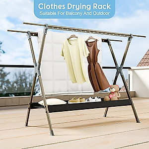 90 Inches Outdoor Clothes Drying Rack Foldable,Retractable Large Drying Rack Clothing,Heavy Duty Aluminum Laundry Drying Rack Collapsible with 42 Windproof Hooks and Drying Mesh for Outdoor Indoor