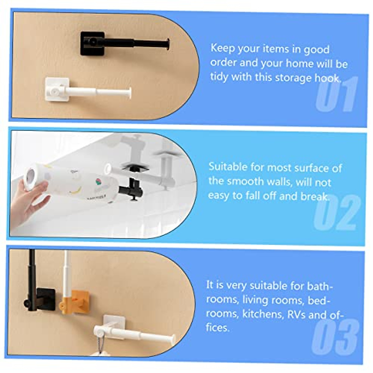 Alipis retractable hook plastic towel rack towel stand hand towel rail Clothes Mounted garment rack heavy duty bathroom towel bar multi hanger white abs wall bracket picture