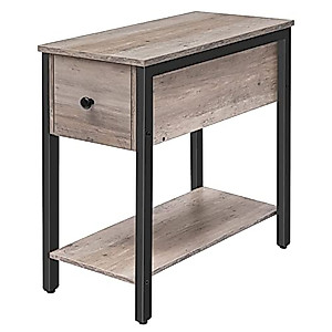 HOOBRO Side Table, 2-Tier Nightstand with Drawer, Narrow End Table for Small Spaces, Stable and Sturdy Construction, Wood Look Accent Furniture with Metal Frame, Greige and Black BG04BZ01