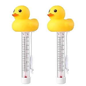 2 Packs Floating Pool Thermometer, Cute Yellow Duck Design Accurate Readings for Water Temperature, Shatter Resistant with String for Aquarium Thermometer for Outdoor & Indoor Swimming Pools