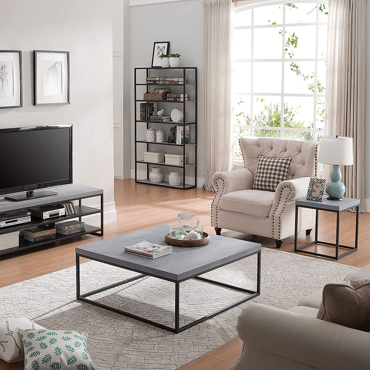 CENSI Natural Oak Television TV Stand, Wooden Console Coffee Table, Lowline for Small Space, 47 Inch Mid-Century Modern Style, Fits TVs up to 55" (Light Wood)