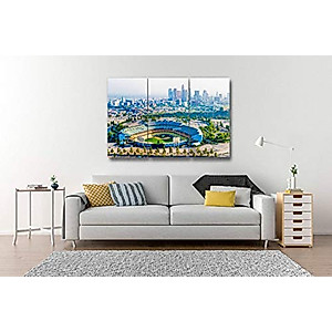 Los Angeles California Panoramic Skyline Cityscape Aerial Over Stadium Print On Canvas Wall Artwork Modern Photography Home Decor Unique Pattern Stretched and Framed 3 Piece