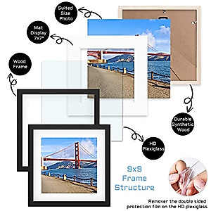 9x9 inch Wood Picture Frame for Wall Hanging or Tabletop Square Photo Frames with 1 Mats Display 7x7 inch for Baby Scan,Poster,Walls Decoration,Anniversary,Wedding,Christmas,Diamond Painting(Black)