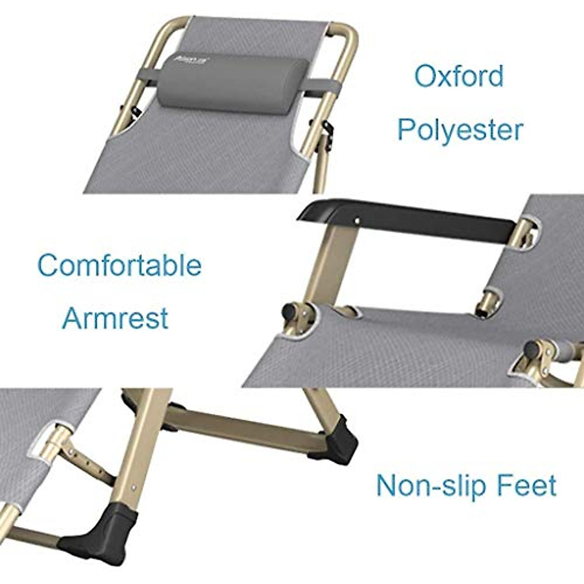 SikrEa Office Desk Chair Recliner Outdoor Garden Foldable Home Office Chair Lounger with Headrest, Deck Chairs Loungers for 550 Lb Capacity of Beach Camping - Gray