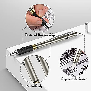 Four Candies Metal Mechanical Pencil Set - 6PCS 0.7mm Art Mechanical Pencils & 360PCS HB Lead Refills & 3PCS Erasers & 9PCS Eraser Refills, Drawing Mechanical Pencils for Writing, Sketching/With Case