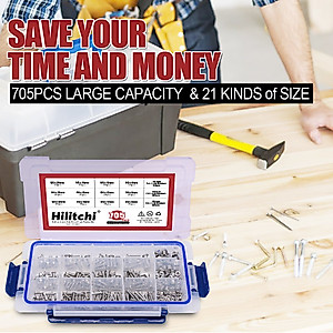 Hilitchi 705-Pcs M3 M4 M5 Phillips Flat Head Machine Screws Bolts Nuts Flat and Lock Washers Assortment Kit, 304 Stainless Steel, 8 to 20mm Length, Full Thread
