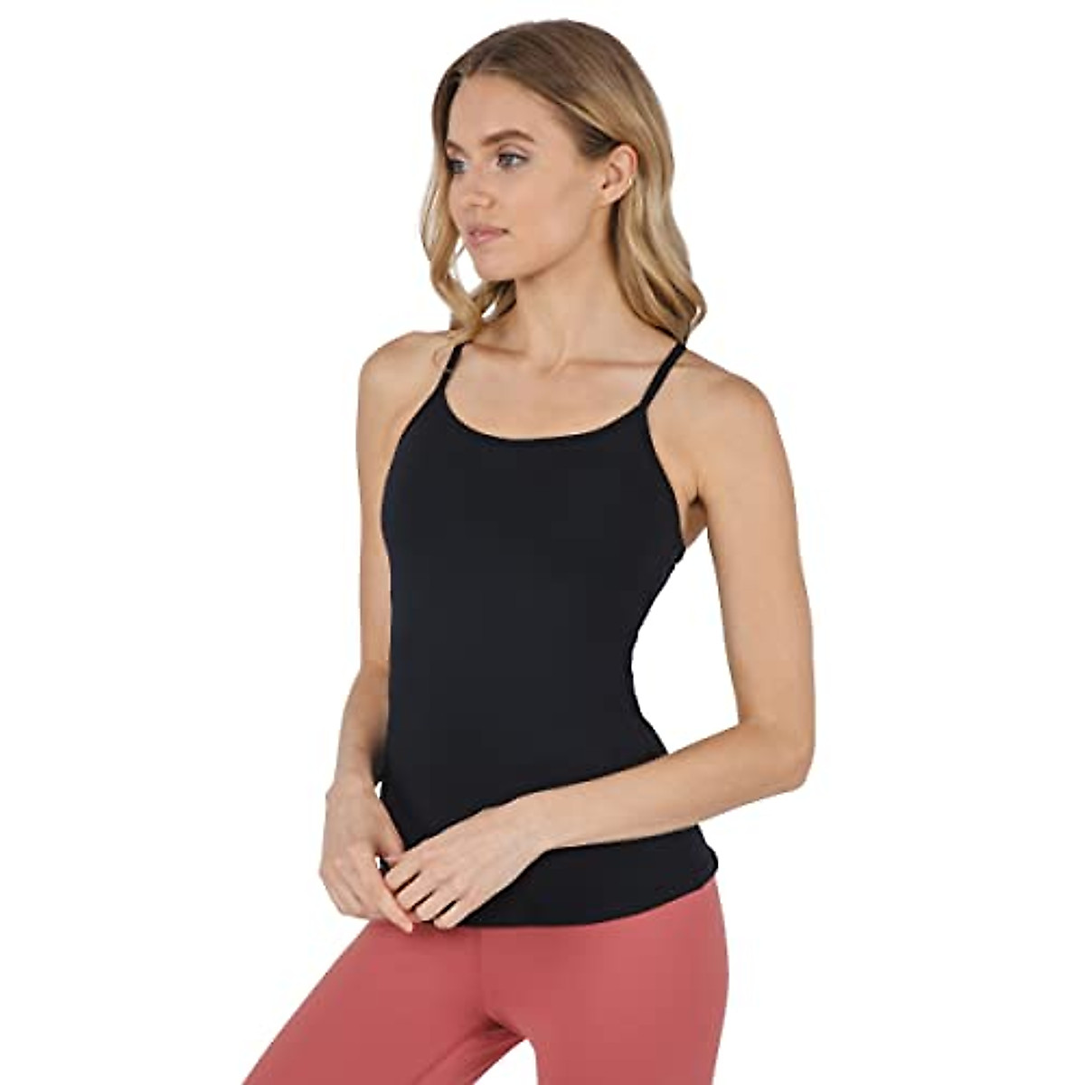 Yogalicious Ultra Soft Lightweight Camisole Tank Top with Built-in Support Bra - Black - Large