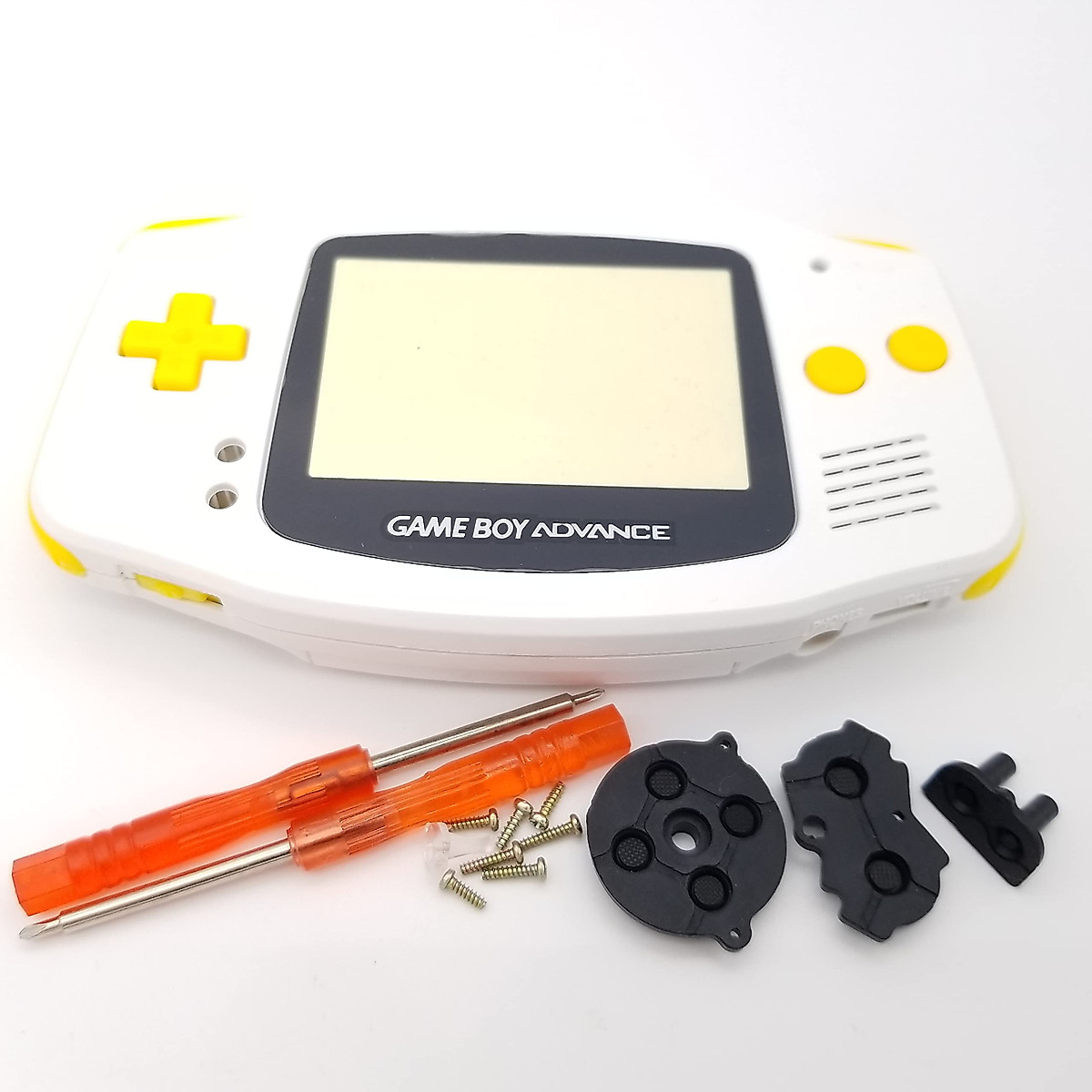 Full Housing Case Cover Housing Shell Replacement for Game boy Advance GBA Shell Case with Buttons Kit-White+Yellow Buttons