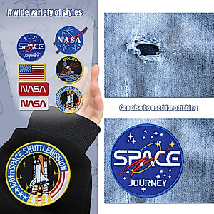 7pcs NASA Patch, Iron On Patches Space Badge Sew On Space Shuttle Embroidered and US Flag Patches for Jackets Backpacks Caps Hats Bags Clothing