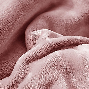 Exclusivo Mezcla 50" x 70" Large Throw Blanket, Reversible Brushed Flannel Fleece& Plush Sherpa Blanket (Dusty Pink) Decorative, Lightweight, Soft and Warm