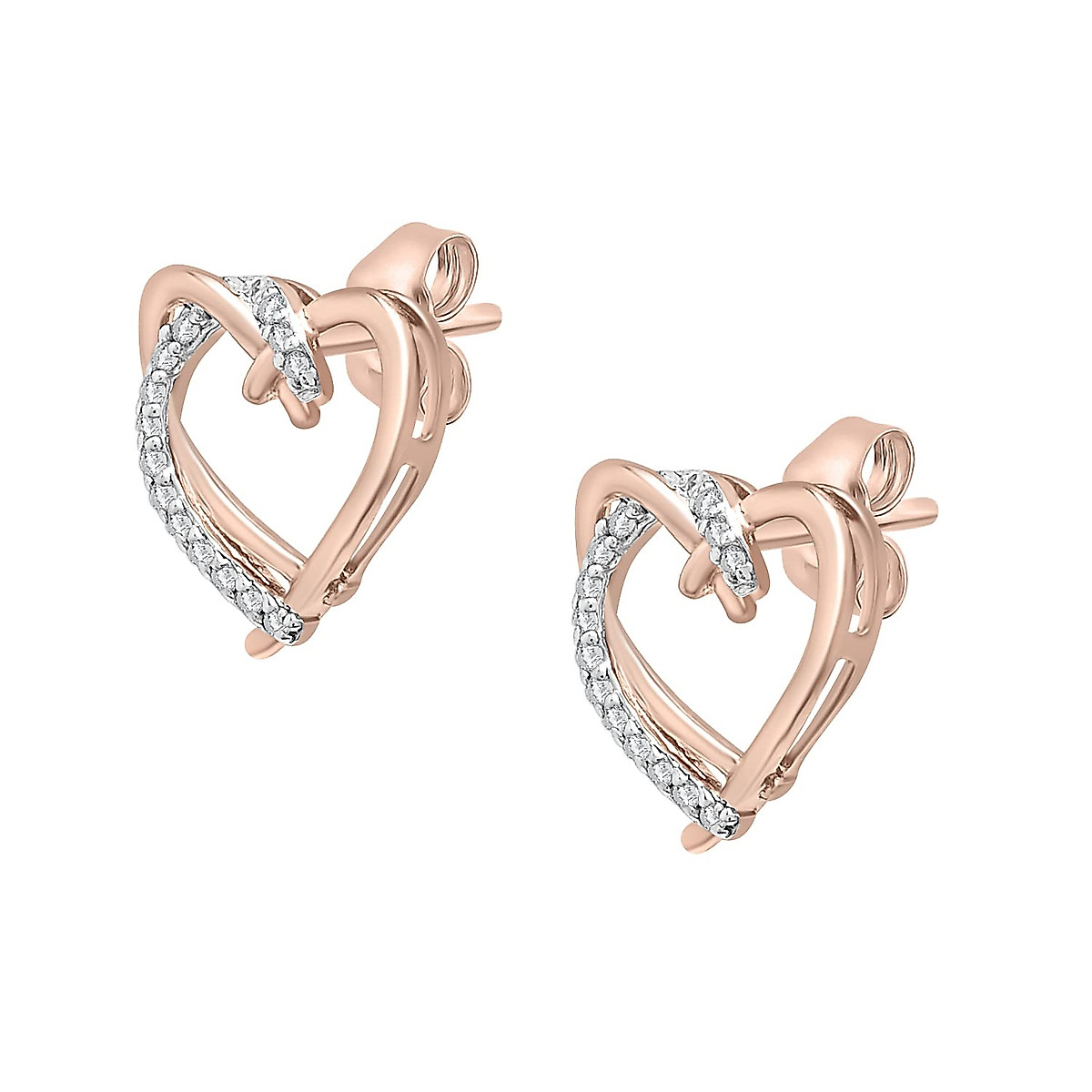 Timeless Love 1/10 ct Diamond Heart Shaped Earrings Set in Sterling Silver with 14K Pink Gold Plating, Dainty Jewelry, Women’s Fashion Earrings, Earring Closure: Post & Nut