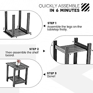 Leteuke Outdoor Side Table, Weather Resistant Outdoor Side Tables for Patio, Poly Lumber Adirondack Table, Rectangular Double Tier End Table for Backyard, Pool, Lawn, Beach, Indoor, Gray